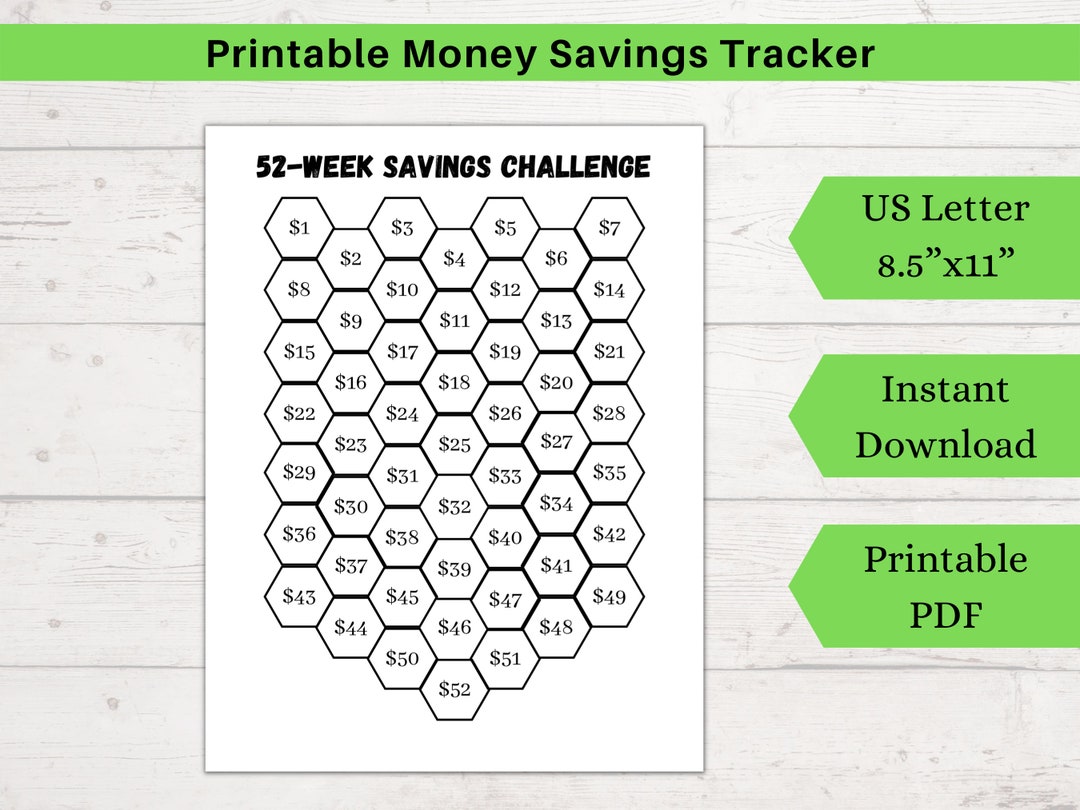 52 Week Savings Challenge Printable, 52-week Savings Tracker, Printable ...
