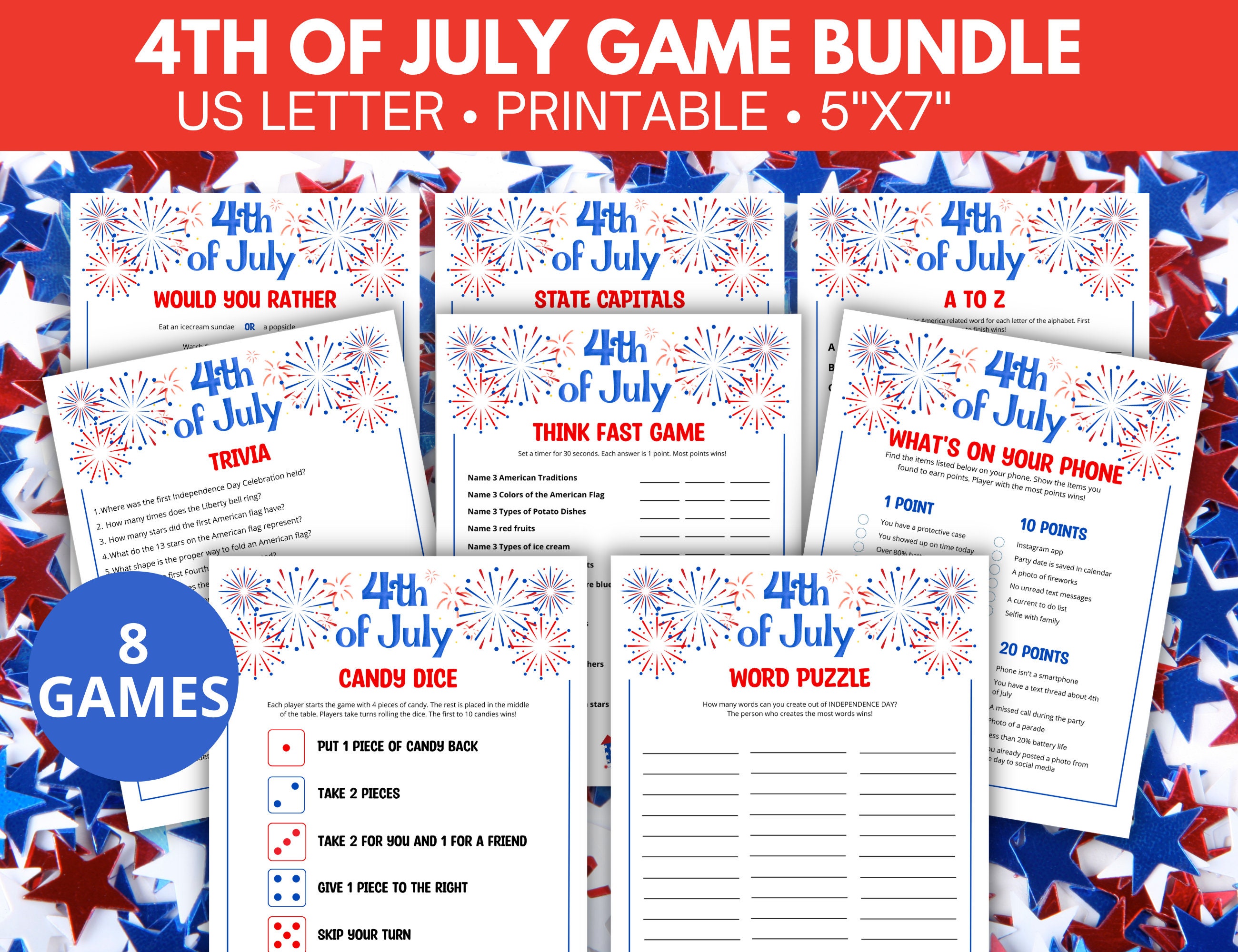 July 4th Printable Games Bundle, Family Reunion Games, Fourth of July ...