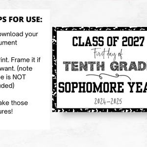 First Day of 10th Grade Sign Printable, Class of 2027 Sophomore Year ...
