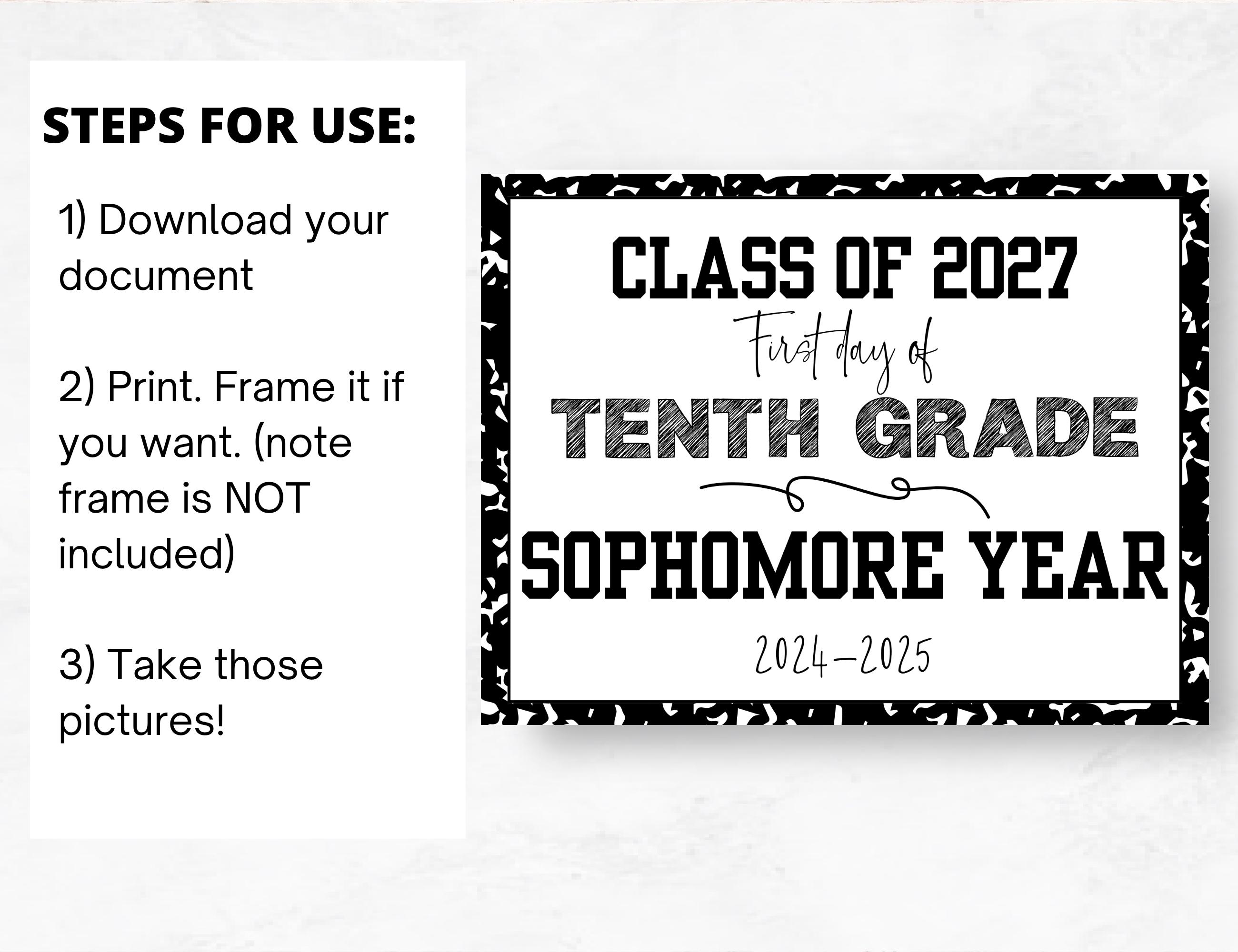 First Day of 10th Grade Sign Printable, Class of 2027 Sophomore Year ...