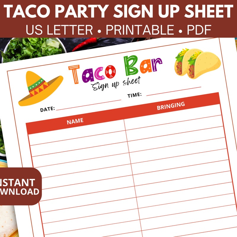 Taco Bar Sign up Sheet - Etsy