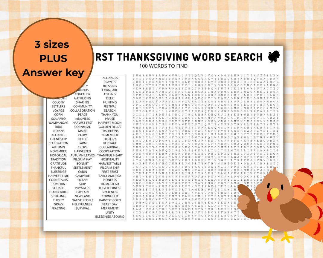 Giant Thanksgiving Word Search Printable, Senior Games, Family and ...