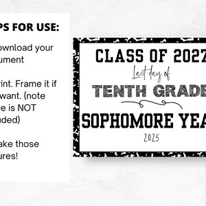 Last Day of 10th Grade Sign Printable, Class of 2027, End of School ...