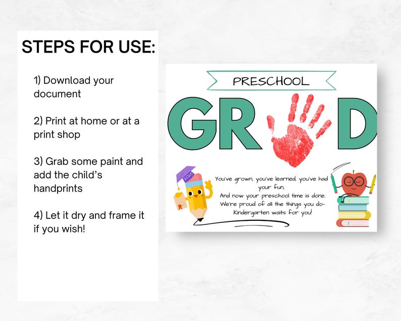 Preschool Graduation Handprint Art, Printable Preschool Keepsake, Last ...