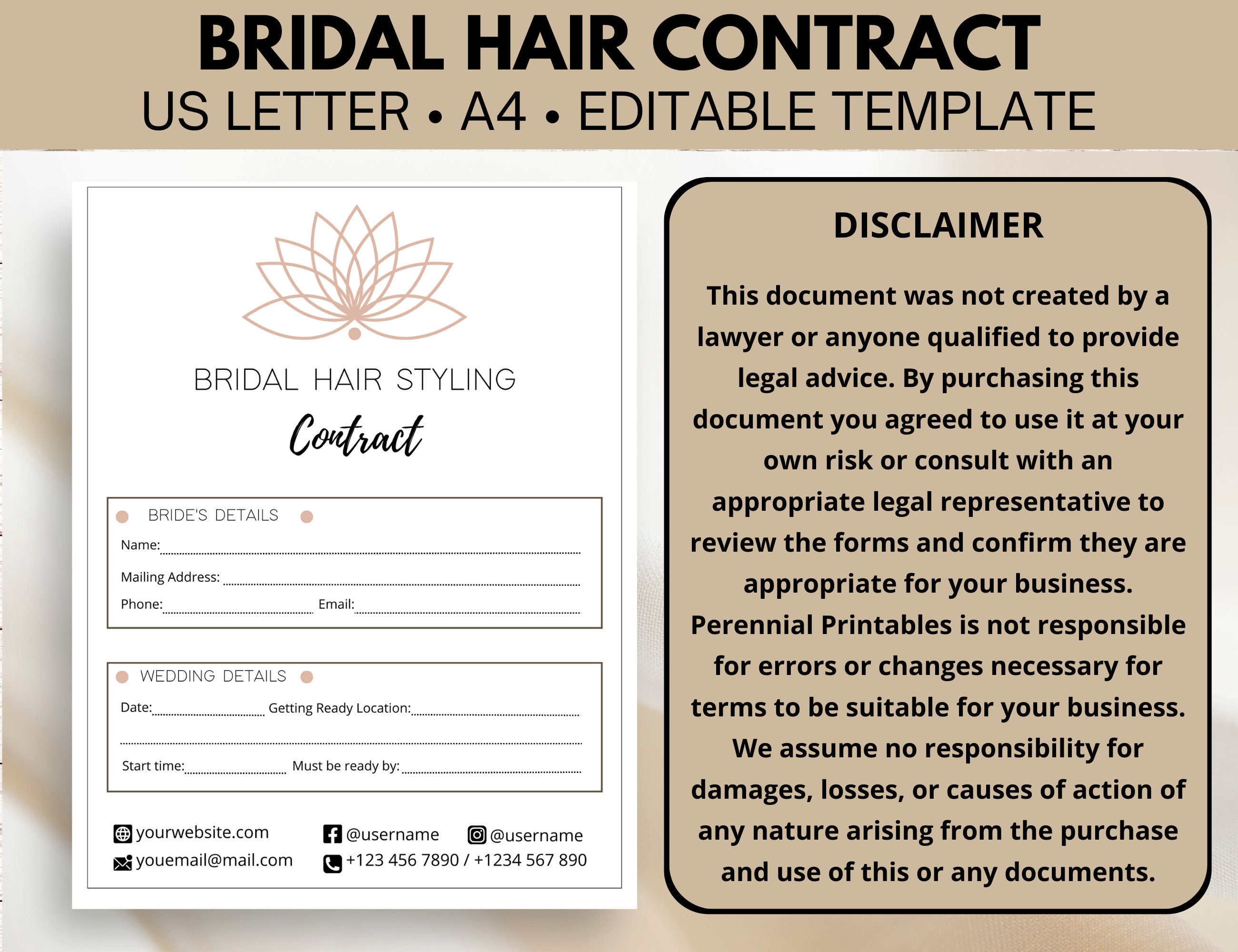 Bridal Hair Contract Template, Bridal Party Hair Service Contract ...