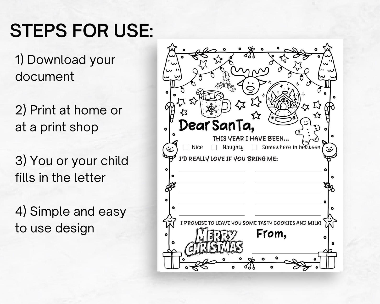 Christmas Wish List Coloring Page for Kids, Printable Letter to Santa ...