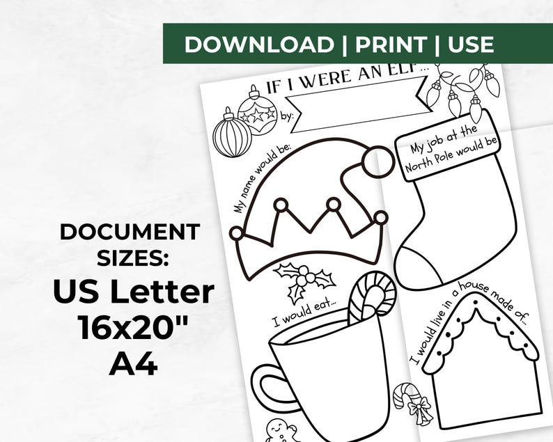 If I Were an Elf Christmas Printable Kids Activity, Holiday Writing ...