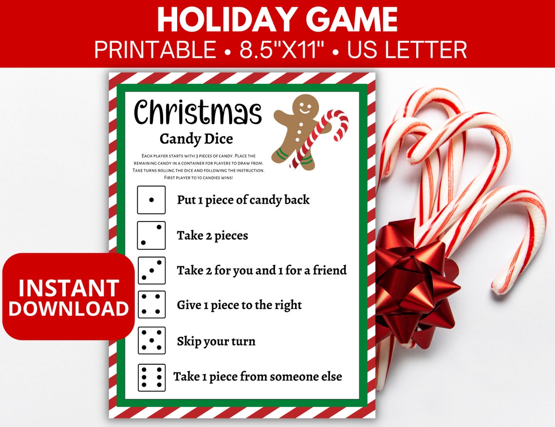 Christmas Candy Dice Game Printable, Fun Christmas Game for Kids ...