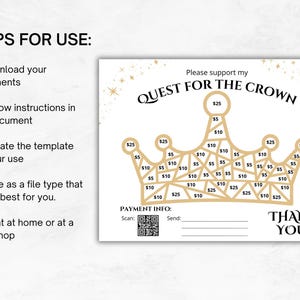 Pageant Fundraiser Template, QR Code, Editable Fill My Crown Form ...