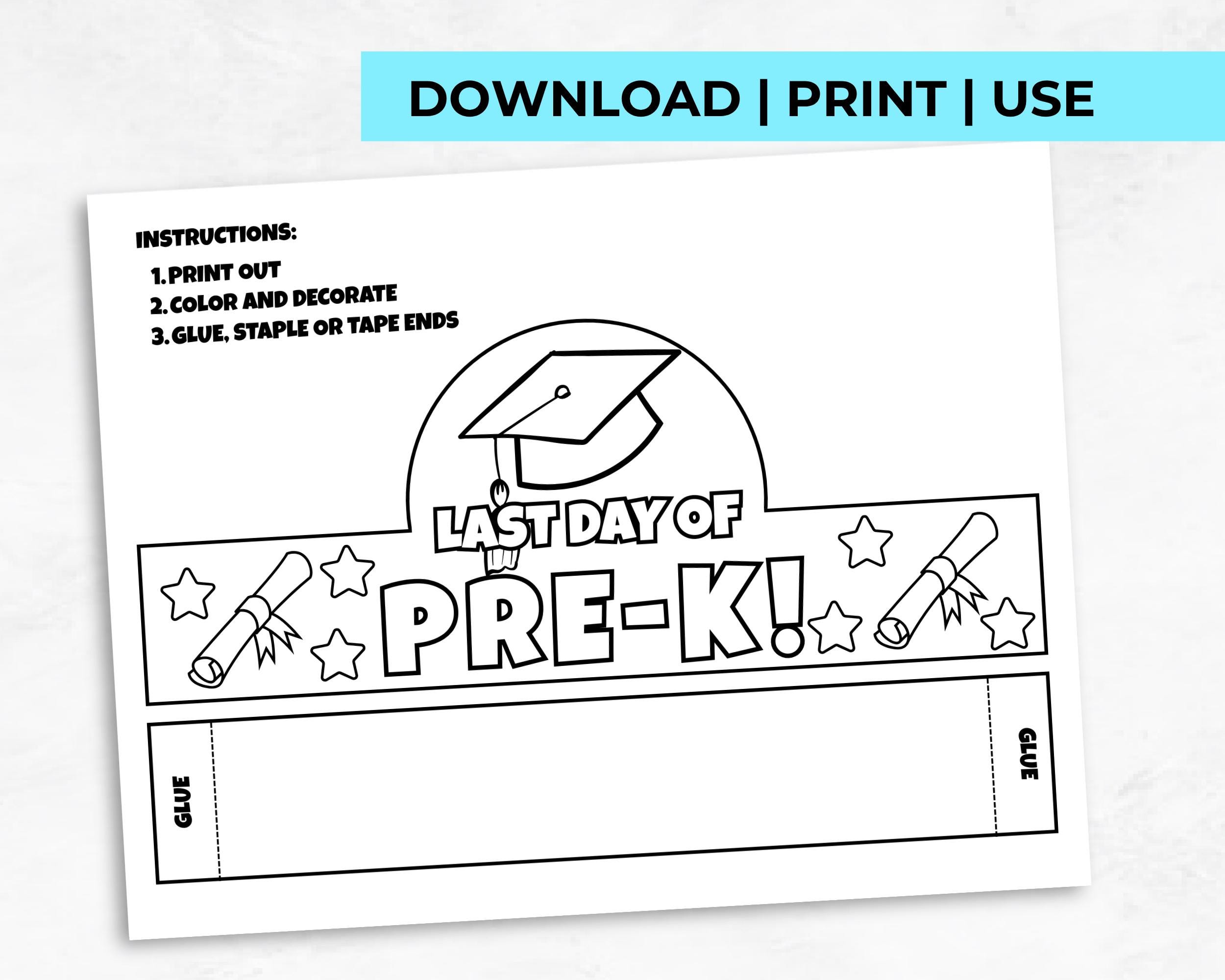 Last Day of Pre-k Crown Printable Coloring Activity, Graduation Paper ...