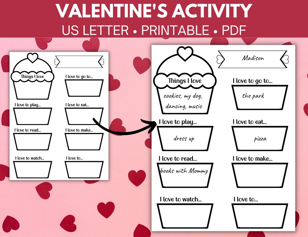 Things I Love Kids Printable Activity, Valentine's Activity for Kids ...