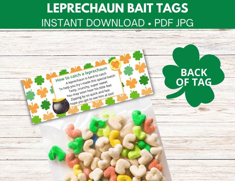 Leprechaun Bait Tag for Treat Bags, Bait Bag Topper for Leprechaun Trap ...