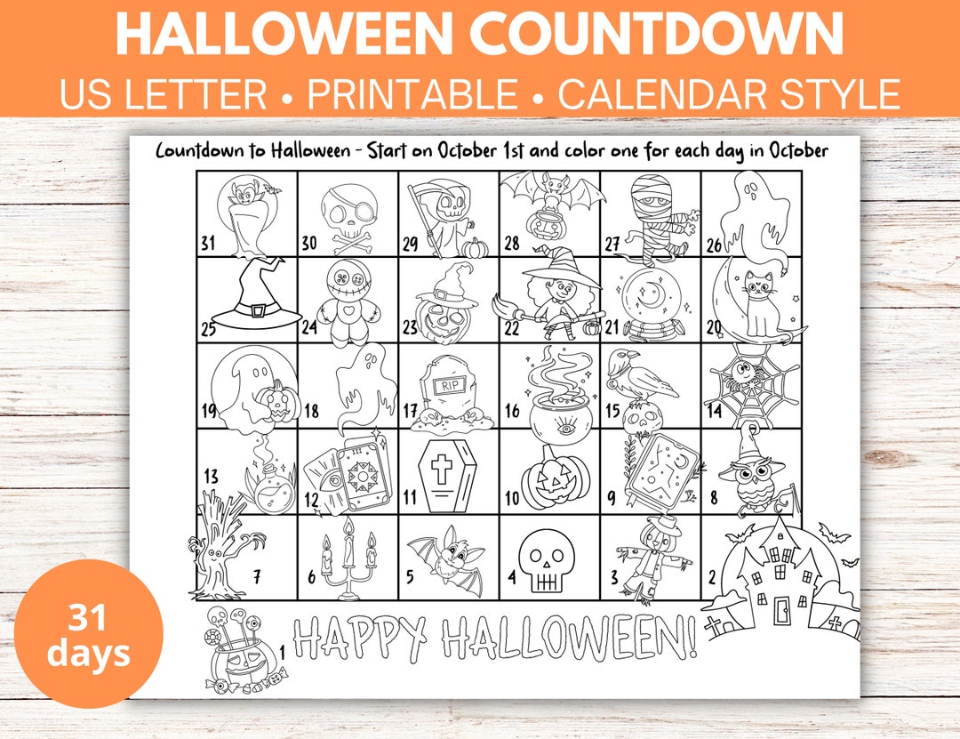 Halloween Calendar Countdown Printable, Halloween Advent Calendar ...