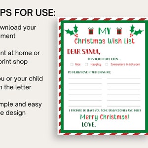 Christmas Wish List for Kids Printable, Letters to Santa, Simple ...