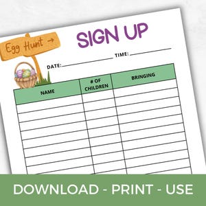Easter Egg Hunt Sign up Sheet, Neighborhood Egg Hunt, Printable Kids ...
