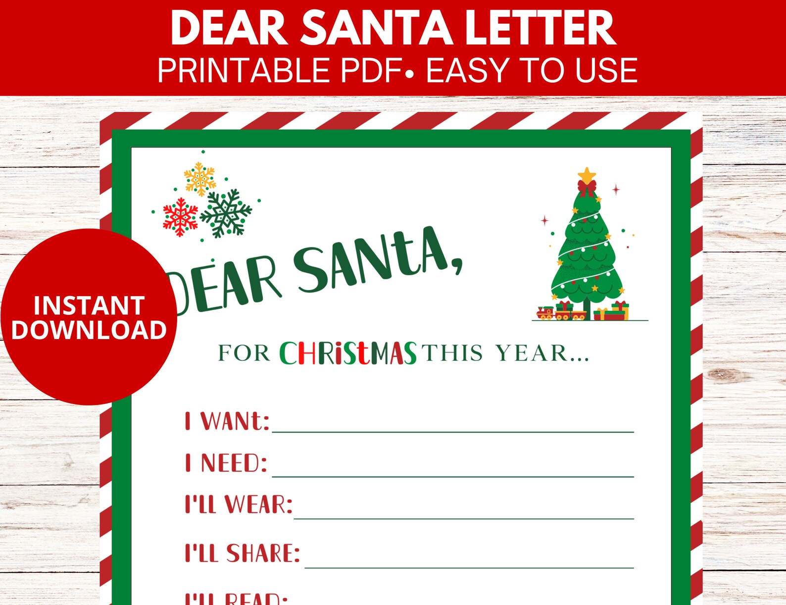 Dear Santa Letter Printable, Christmas Letter to Santa Claus, Christmas ...