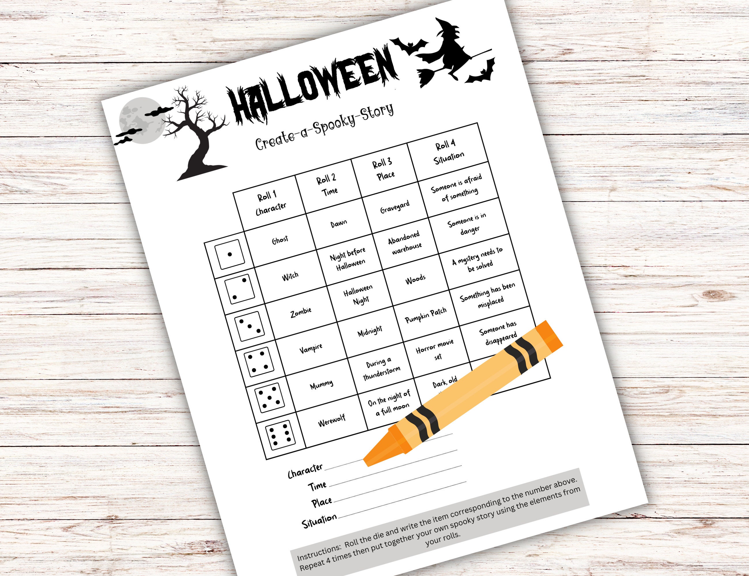 Halloween Party Dice Game, Kids Halloween Activity, Halloween Story ...