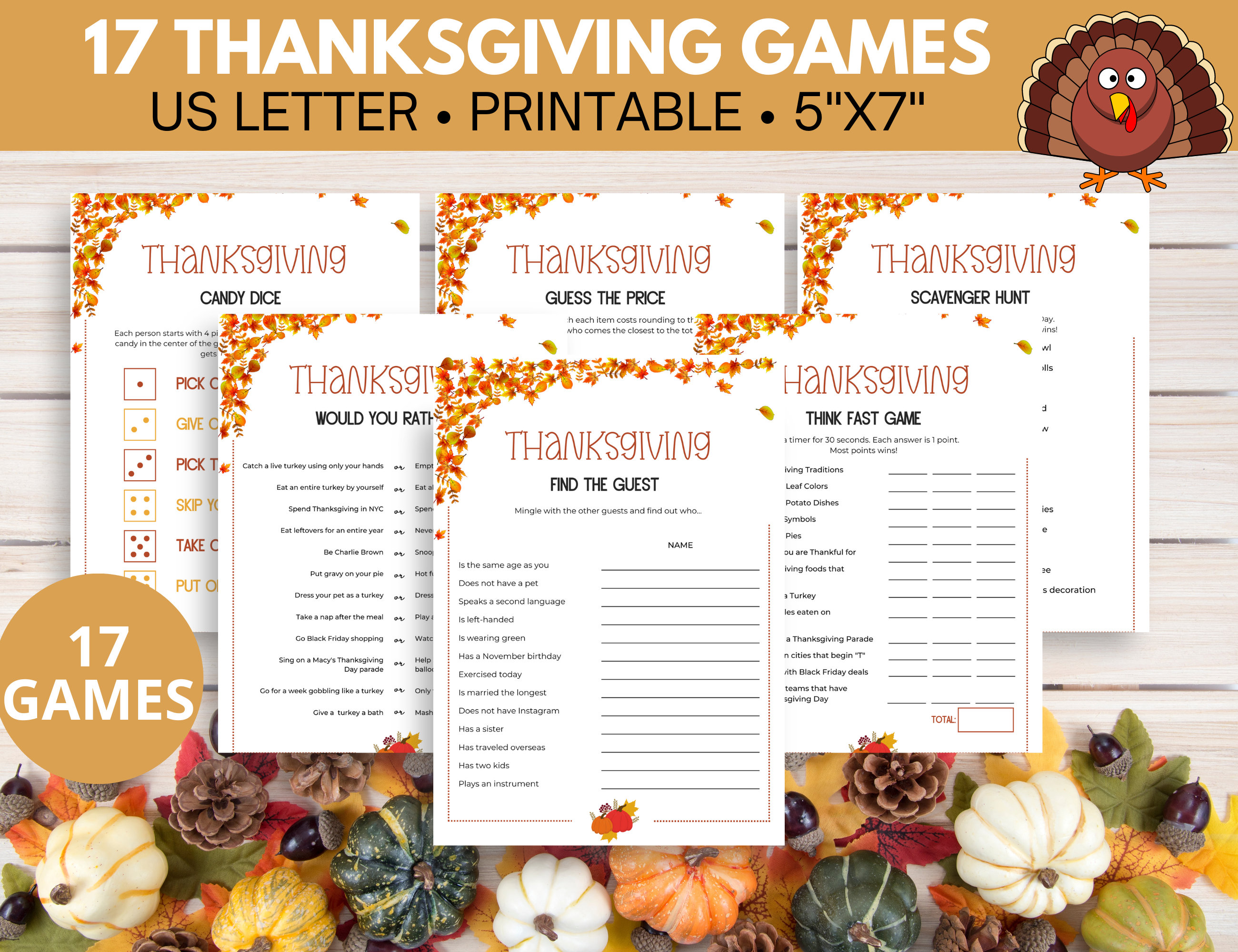 Thanksgiving Games Printable for Families, Thanksgiving Game Bundle ...