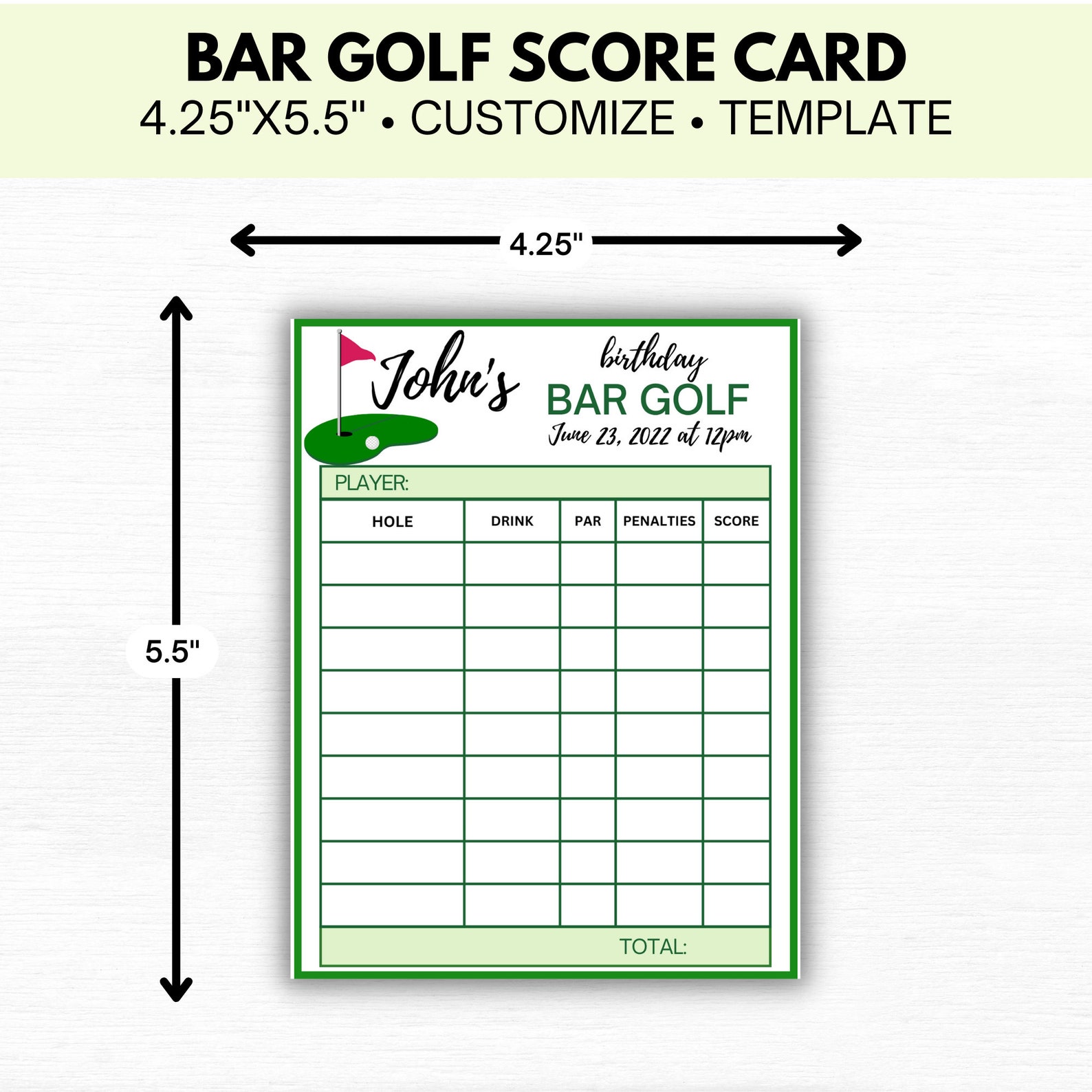 Bar Golf Scorecard Template Editable in Canva, Golf Themed Pub Crawl ...