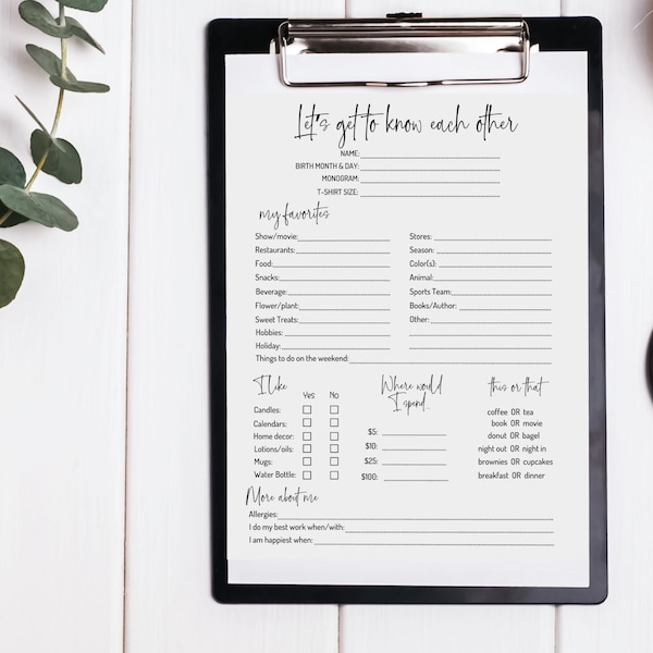Getting to Know You Staff Questionnaire - Etsy