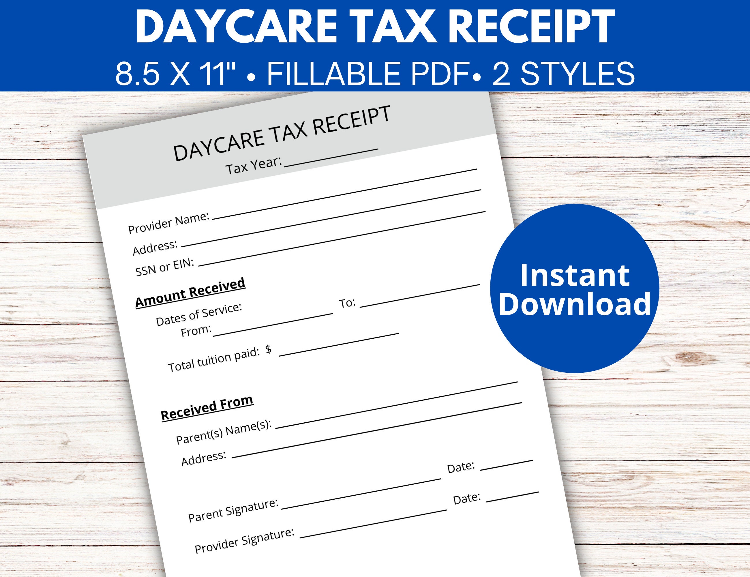 Daycare Childcare Tax Receipt Form for Parents and Childcare Providers ...