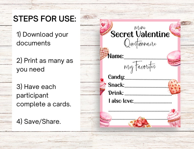 Secret Valentine Mini Questionnaire, Valentine Party Gift Game, Secret ...