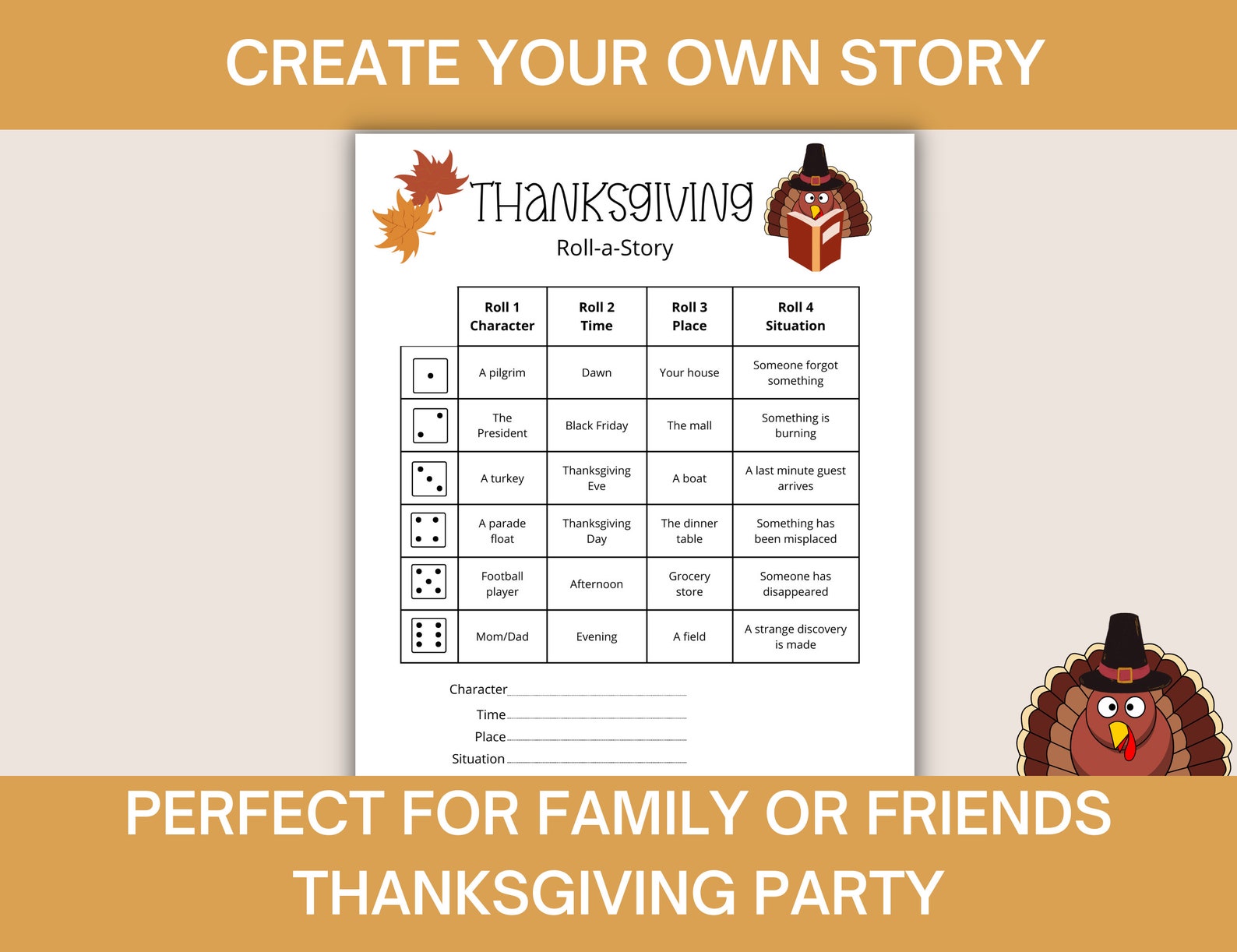 Thanksgiving Roll a Story Dice Game, Thanksgiving Classroom Games ...