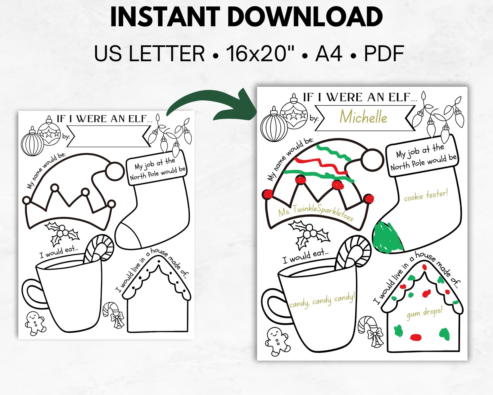 If I Were an Elf Christmas Printable Kids Activity, Holiday Writing ...