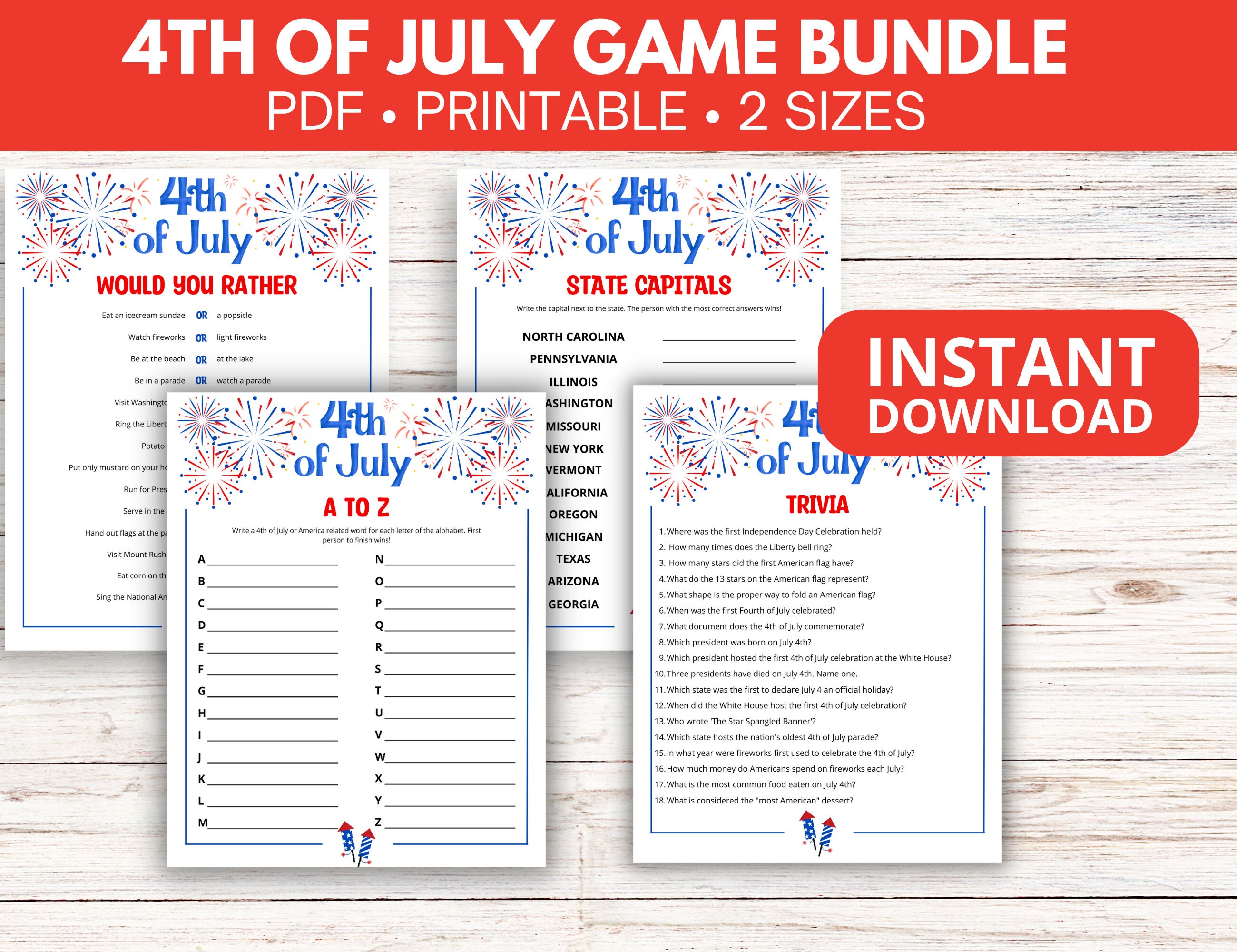 July 4th Printable Games Bundle, Family Reunion Games, Fourth of July ...
