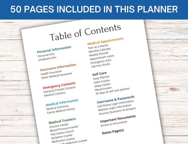 Medical Binder, Medical Planner Printable or Fillable PDF, Medical ...