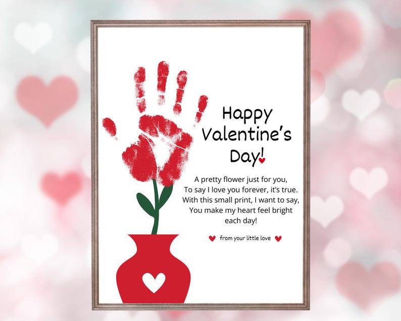 Valentines Day Flower Handprint Craft, Kids Handprint Art, Printable ...