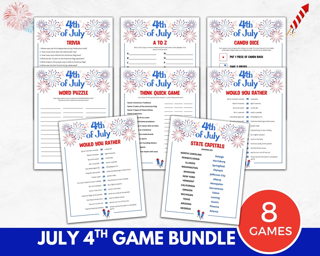 July 4th Printable Games Bundle, Family Reunion Games, Fourth of July ...