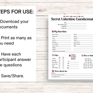 Secret Valentine Questionnaire, Teacher Gift Exchange Ideas, Coworker ...