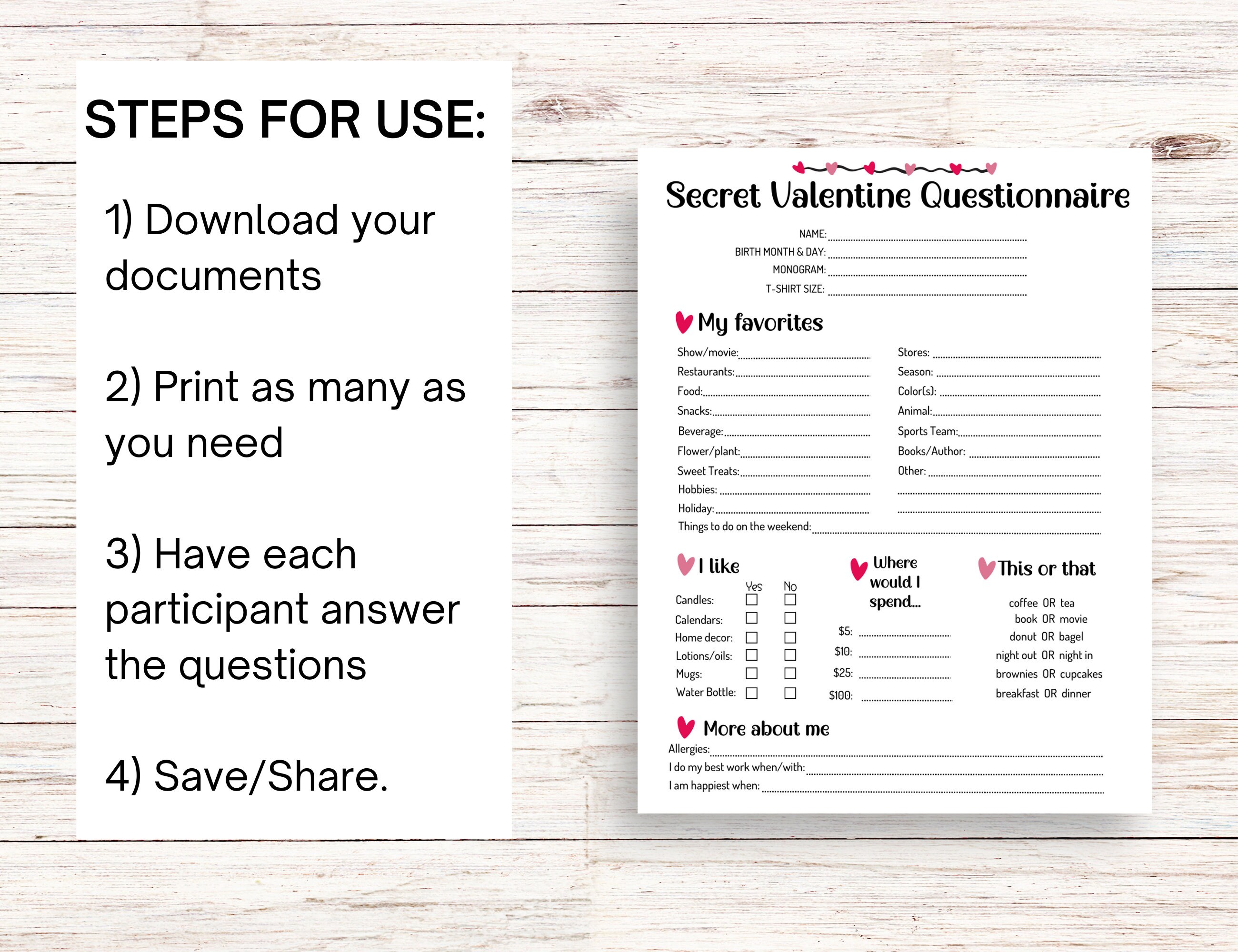 Secret Valentine Questionnaire, Teacher Gift Exchange Ideas, Coworker ...