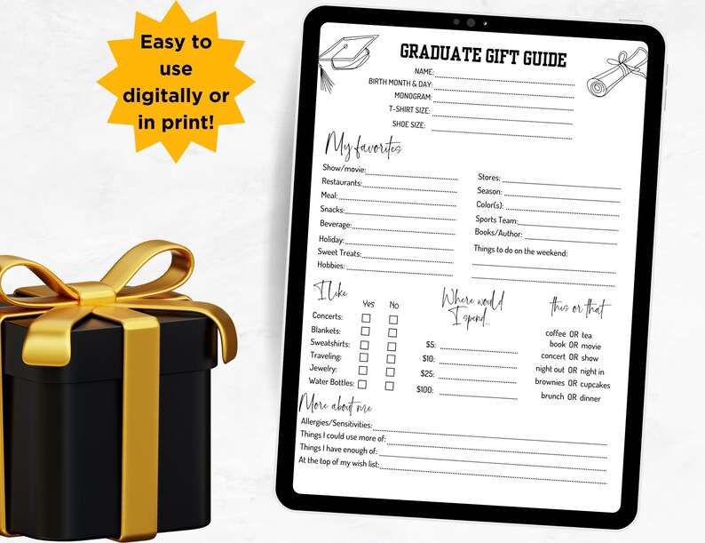 Senior Favorite Things List, Editable Graduate Gift Questionnaire, All ...