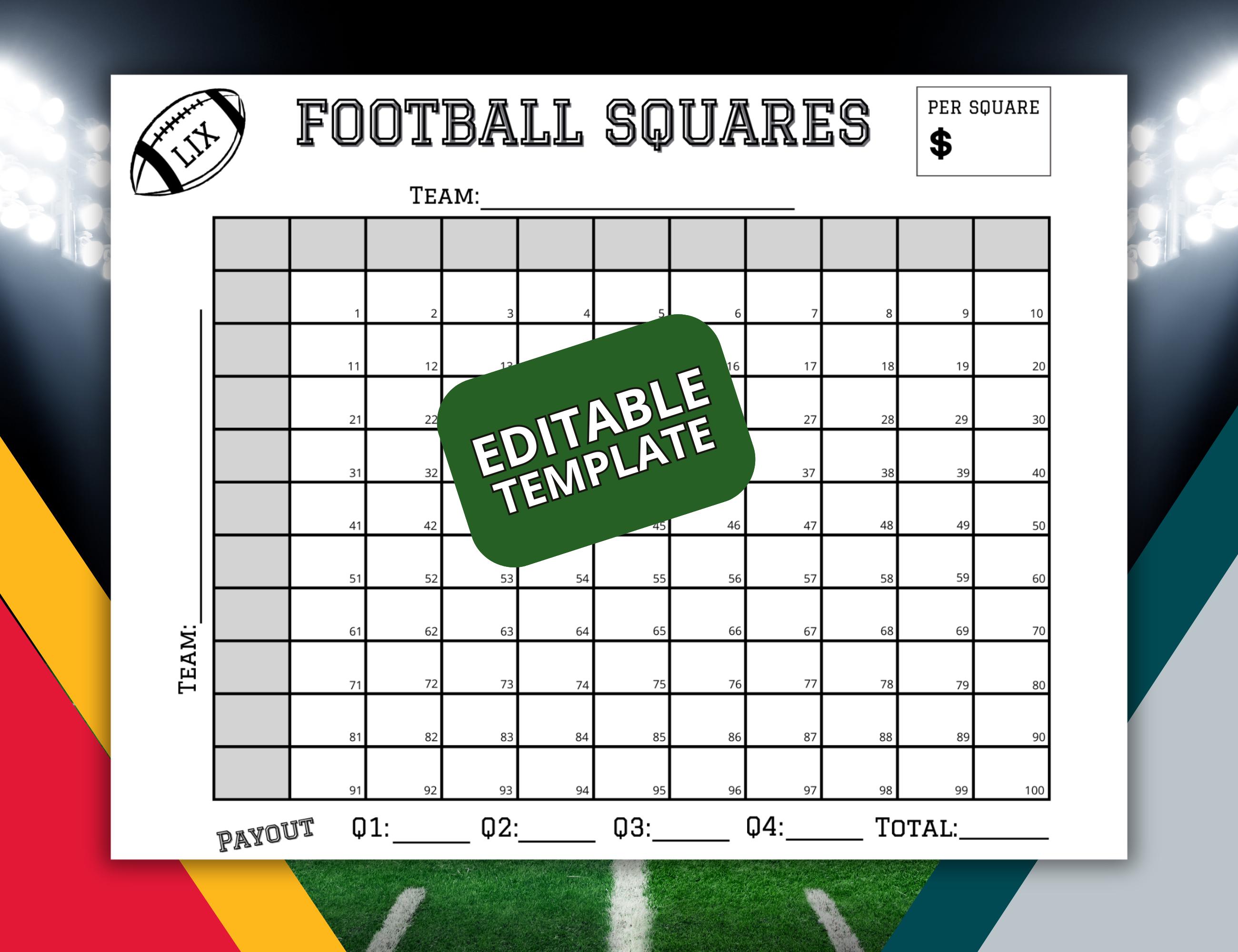 Editable Football Squares Template, 2025 Super Squares, Football Pool ...