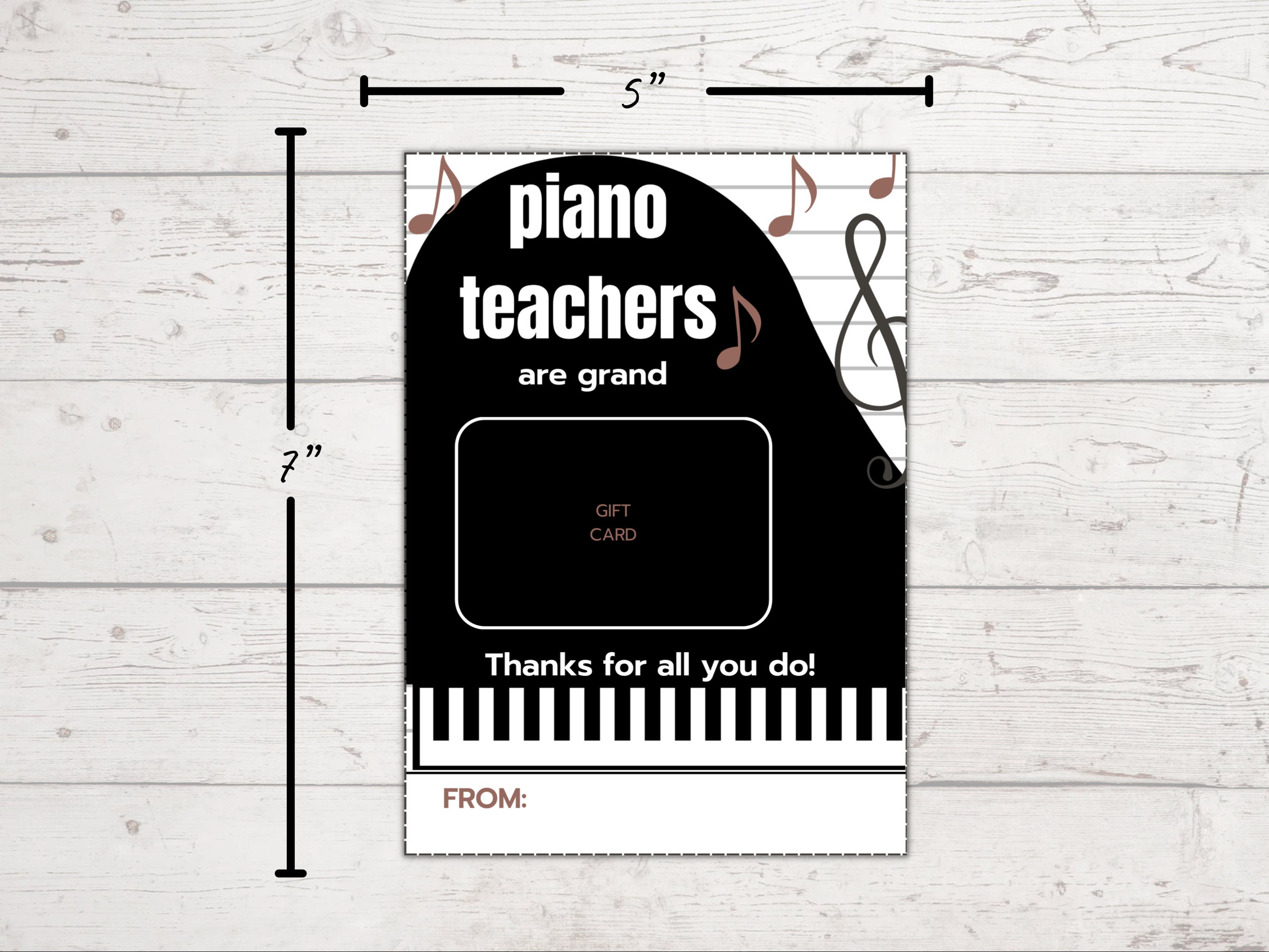 Piano Teacher Gift Card Holder, Recital Gift Printable, Thank You Gift ...