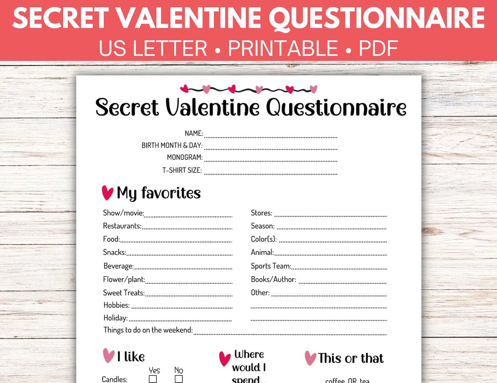 Secret Valentine Questionnaire, Teacher Gift Exchange Ideas, Coworker ...