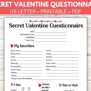 Secret Valentine Questionnaire, Teacher Gift Exchange Ideas, Coworker ...