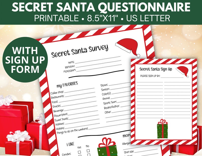 Secret Santa Questionnaire, Coworkers Gift Exchange Game, Printable ...