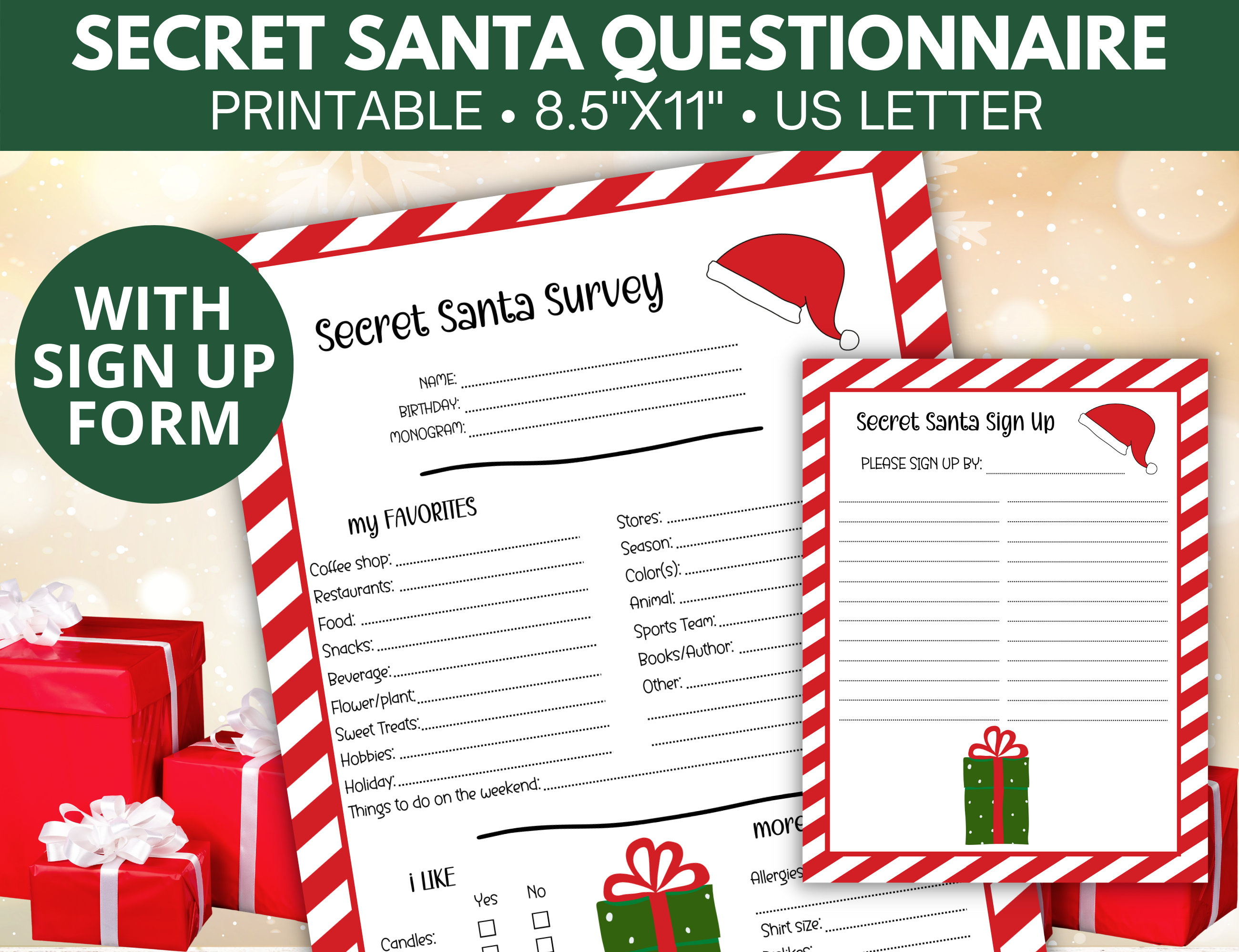 Secret Santa Questionnaire, Coworkers Gift Exchange Game, Printable ...