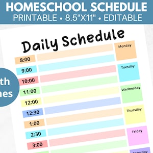 Homeschool Schedule Template, Editable Kids Routine Chart, Fillable ...