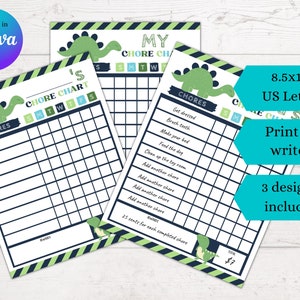 Dinosaur Chore Chart for Kids, Editable Chore Chart for Toddler, Chore ...