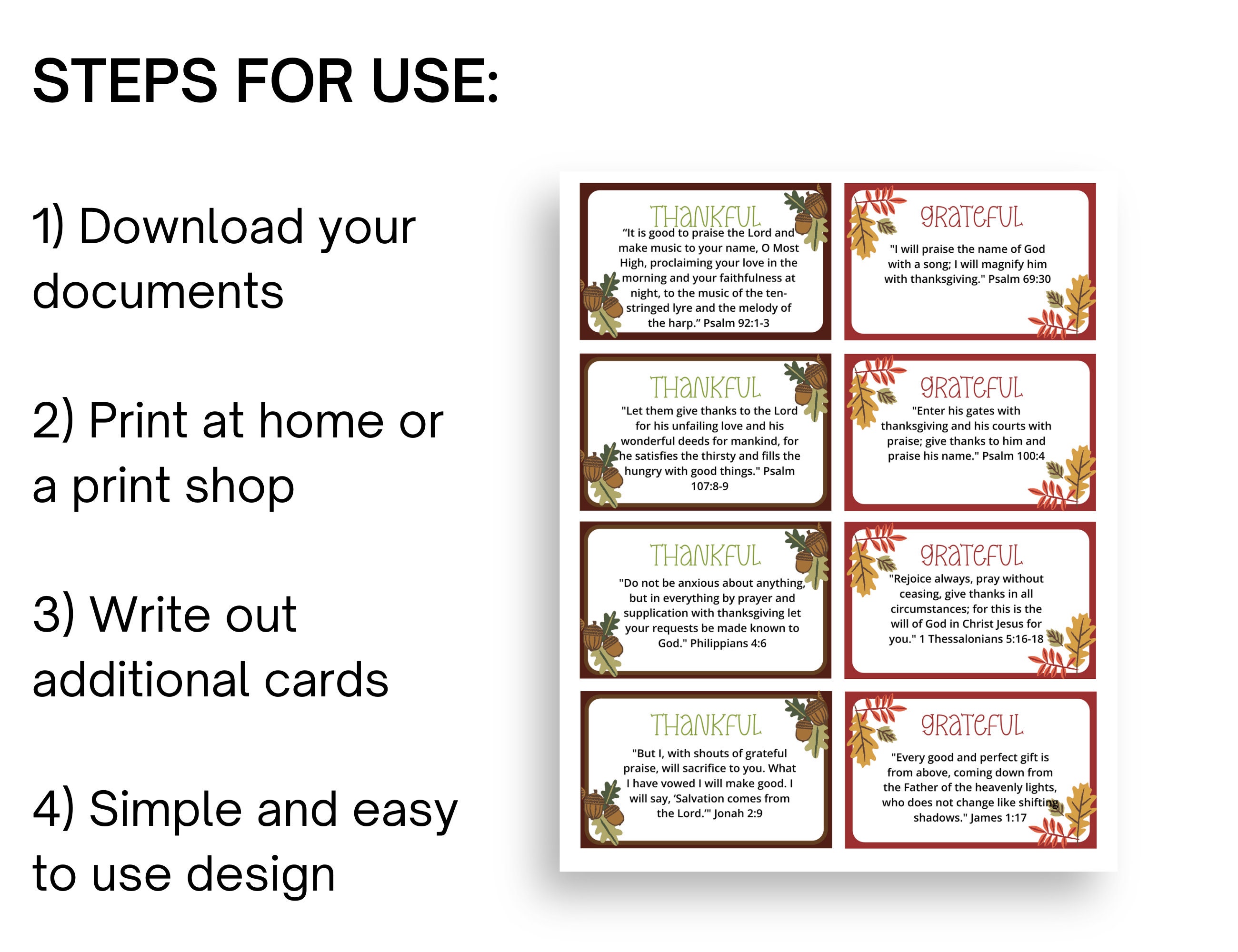 Thanksgiving Bible Verse Printable Cards, Gratitude Cards, Scripture ...