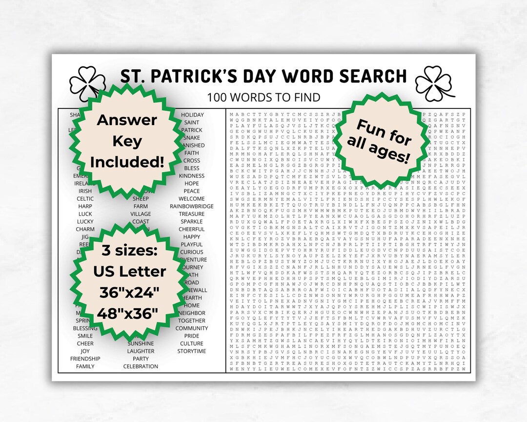 St Patrick's Day Word Search Printable Worksheet, March Kids Classroom ...