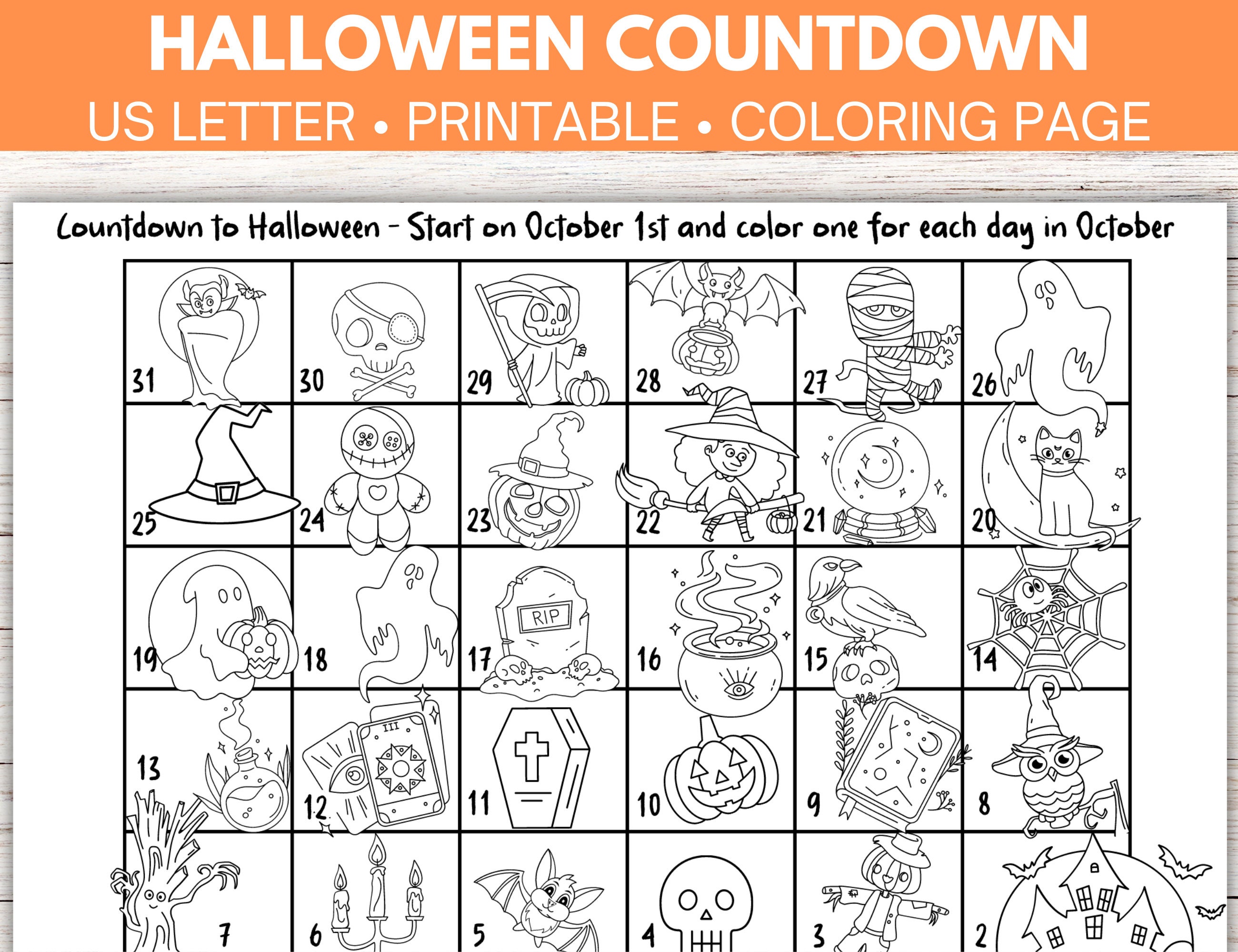Halloween Calendar Countdown Printable, Halloween Advent Calendar ...