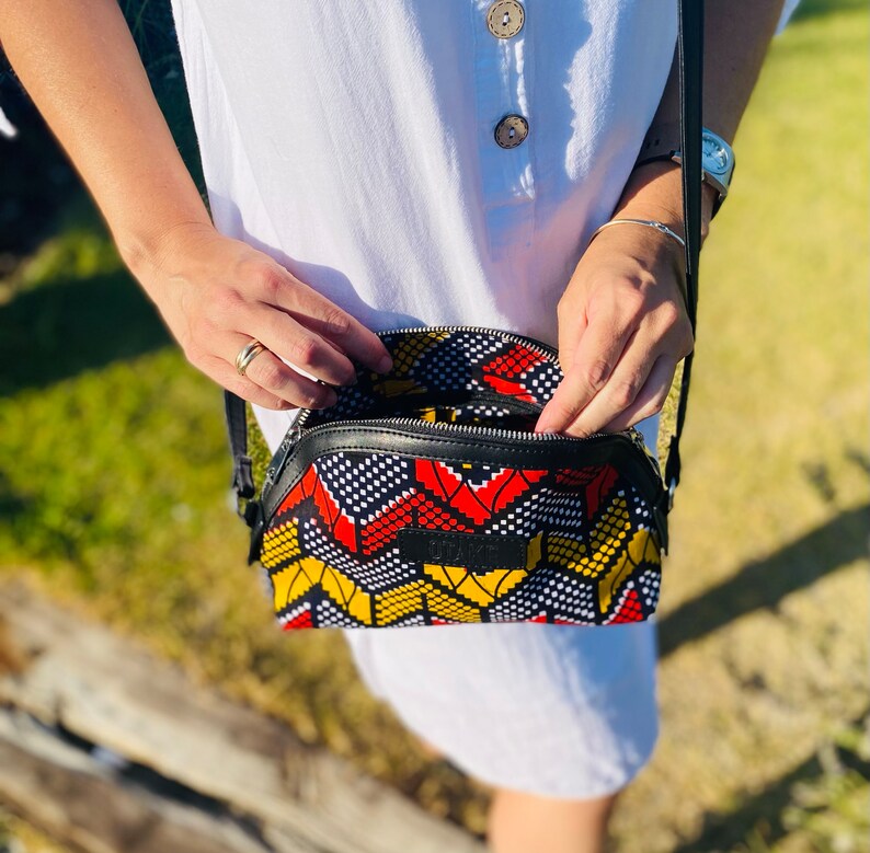 Sac femme wax pagne africain rouge et jaune sac indien bandoulière ...
