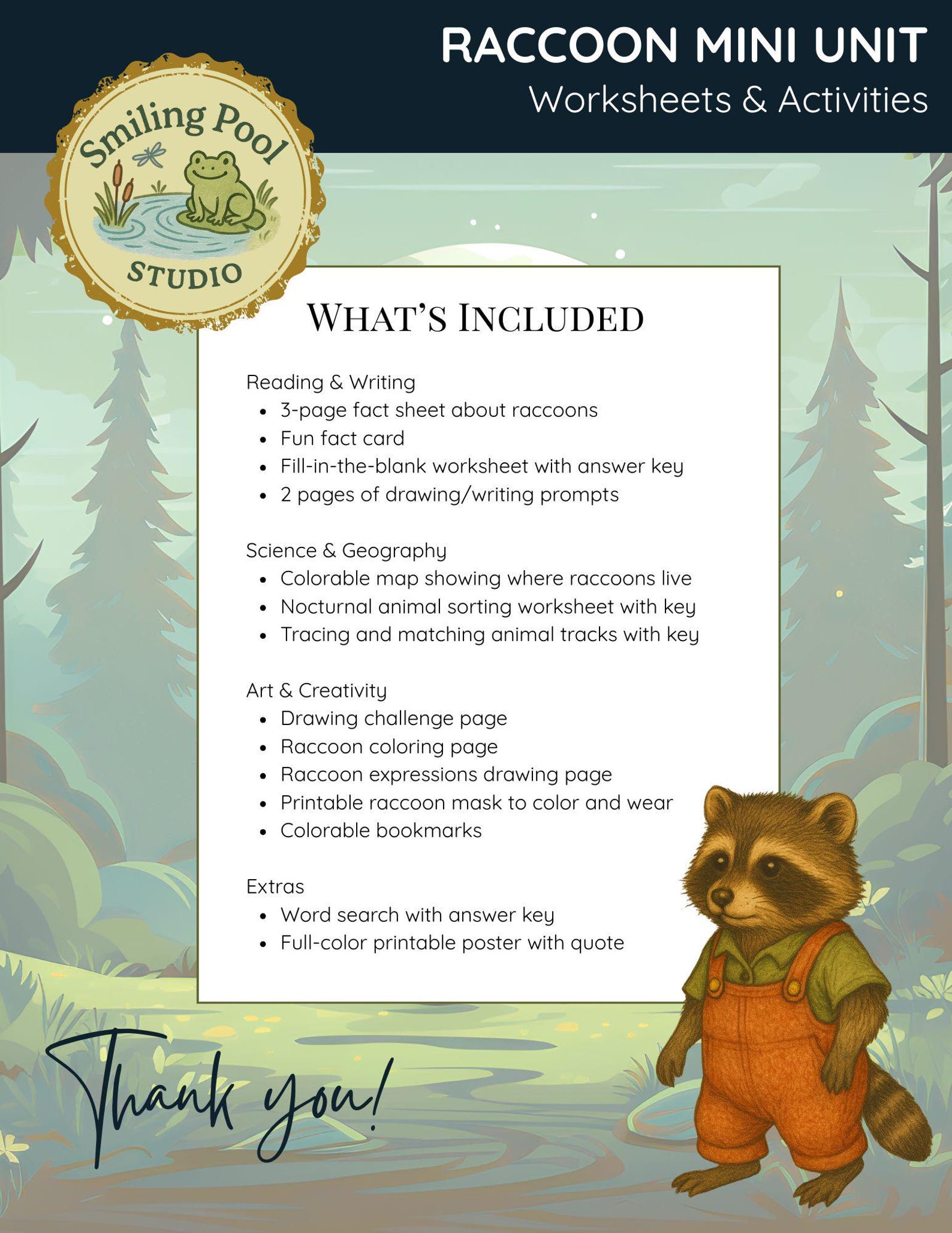 Raccoon Activity Pack: Homeschool Printable Worksheets (PDF Download ...