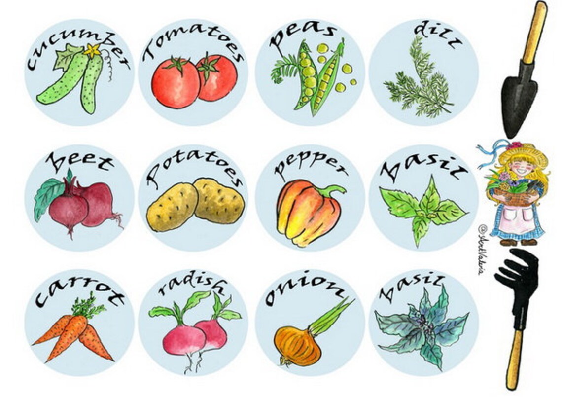 Garden Stickers/stakes Vegetables/ Scrapbooking/veggie Printable ...