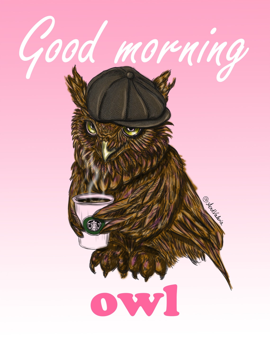 Good morning owl kitchen desigh/decor poster coffee fun mood | Etsy